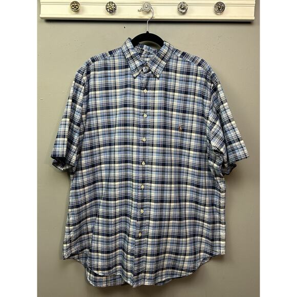 Ralph Lauren | Shirts | Ralph Lauren Shirt Mens 2xlt Blue Plaid Short Sleeve Oxford Pony Tall ...